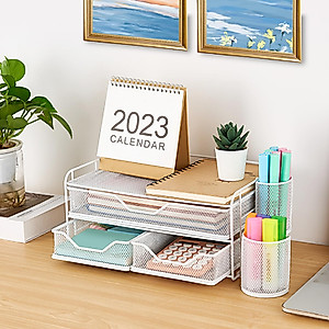 gianotter 3 Tier Desk Drawer Organizer, Office Desk Organizers and Accessories with 2 Pen Holder, Desk Accessories & Workspace Organizers for Home Office Supplies (White), G-3D