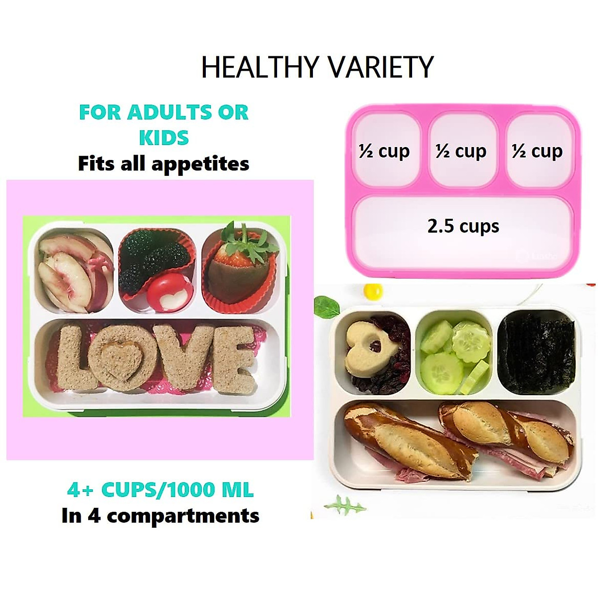 Pink + Coral Bento Lunch Boxes for School or Work, Kids and Adults Bundle of 3