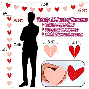 Valentines Day Decor 10Pack Heart Garland Banners Valentines Party Decorations Supplies Wedding Banner Engagement Banner Photo Props Valentines Decoration Heart Banners Home Party Decors 100 Hearts