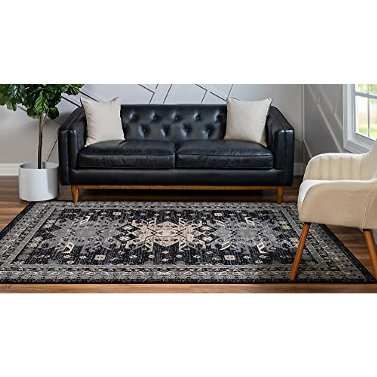 Rugs.com Heris Collection Rug – 9' x 12' Black Medium Rug Perfect for Living Rooms, Large Dining Rooms, Open Floorplans