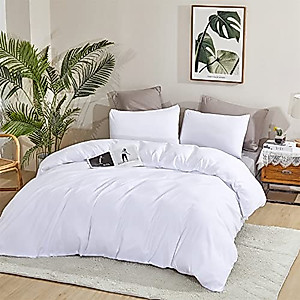 Wellboo White Comforter Sets Queen Plain White Bedding Comforters Cotton Solid White Bed Quilts Queen Size Cozy Women Men All White Minimalist Bedding Full Adults Teens Pure White Durable Blankets
