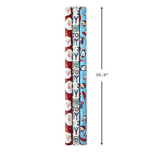 Hallmark Christmas Reversible Wrapping Paper, Kids (Pack of 3, 120 sq. ft. ttl) Santa, Joy, Penguins, Snowflakes, Polka Dots, Stripes