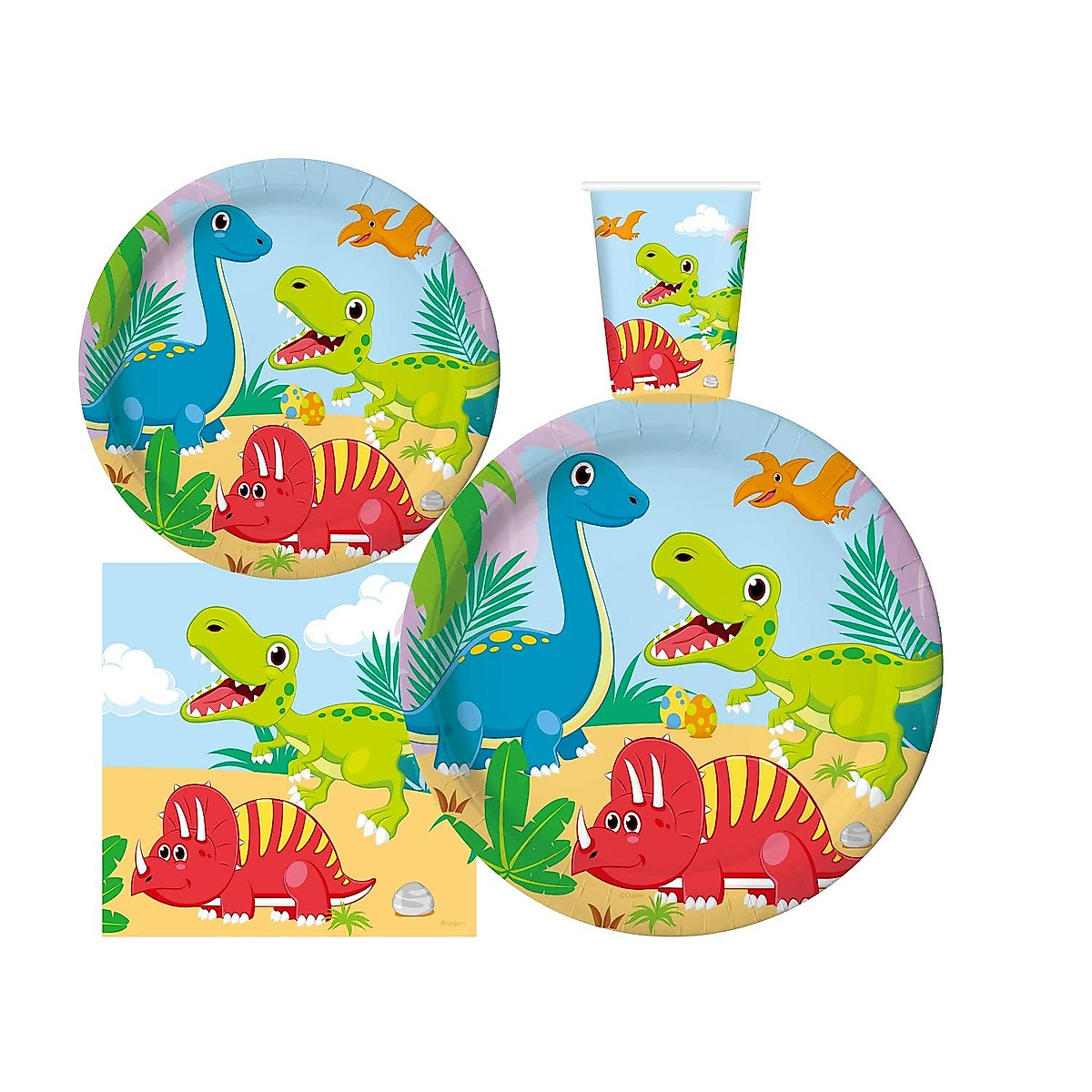 Serves 24 Complete Party Pack Dinosaur Birthday Party Supplies 9" Dinner Paper Plates 7" Dessert Paper Plates 9 oz Cups 3 Ply Napkins Dinosaur Themed Birthday Party Supplies