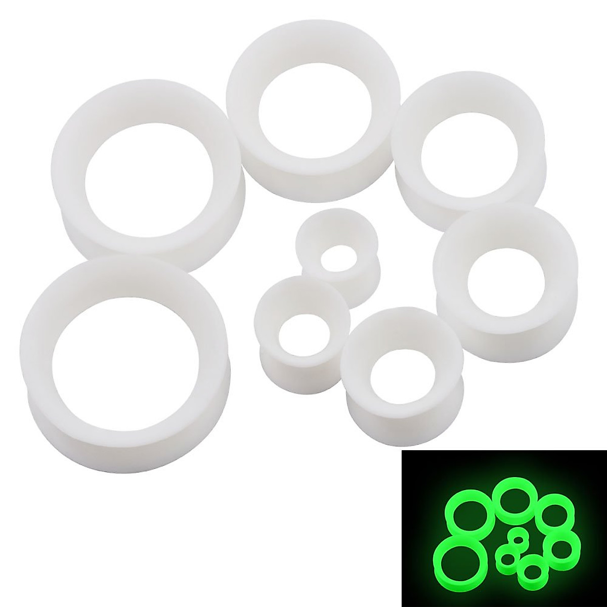 Longbeauty 3 Pairs Black/Luminous/Turquoise Thin Silicone Double Flared Flexible Tunnels Ear Skin Stretcher Plugs Gauges Kit Piercing