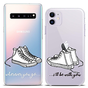 Cavka Matching Couple Cases Compatible for Google Pixel 8 Pro 7a 7 Pro 6 Pro 6a 6 5a 5 XL 4a 5G 4 XL 4a Crystal Sneakers Wherever You Go I Will Be With Clear Silicone Cover Converse Anniversary Friend