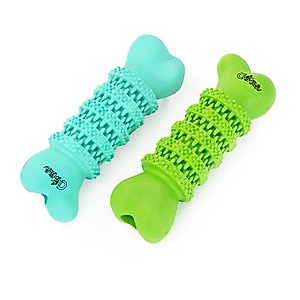 CHIWAVA 2 Pack 5.1" Rubber Bones Dental Dog Toy Bone Stick Teeth Cleaning for Small Dogs Assorted Color