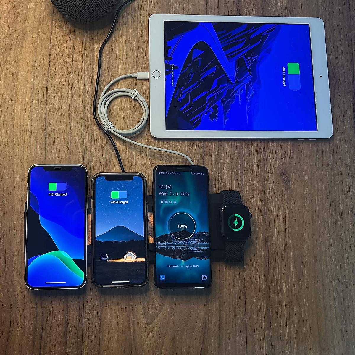 Magnetic Wireless Charging Pad Multiple Devices-Uumao 40W 5-in-1 Wireless Charger mat-for iPhone13/12/AirPods and Apple Watch UItra,for All Wireless Charging Phones (with Adapter)