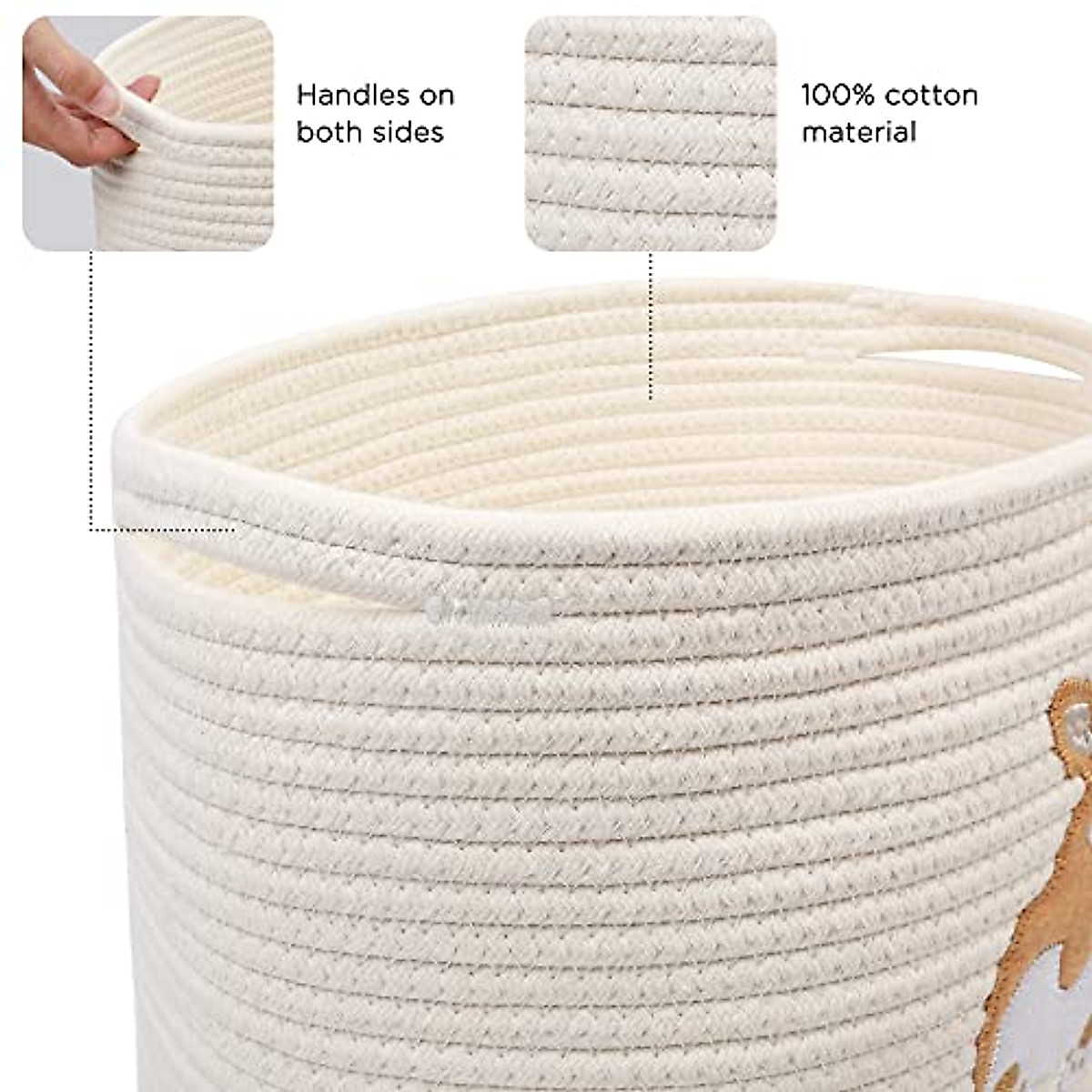 PrimePets Dog Toy Basket, Cotton Rope Storage Basket with Handles, 15x10x9 inch Dog Toy Bin, Puppy Bin, Small Laundry Basket for Kids, Gift for Dog Lovers