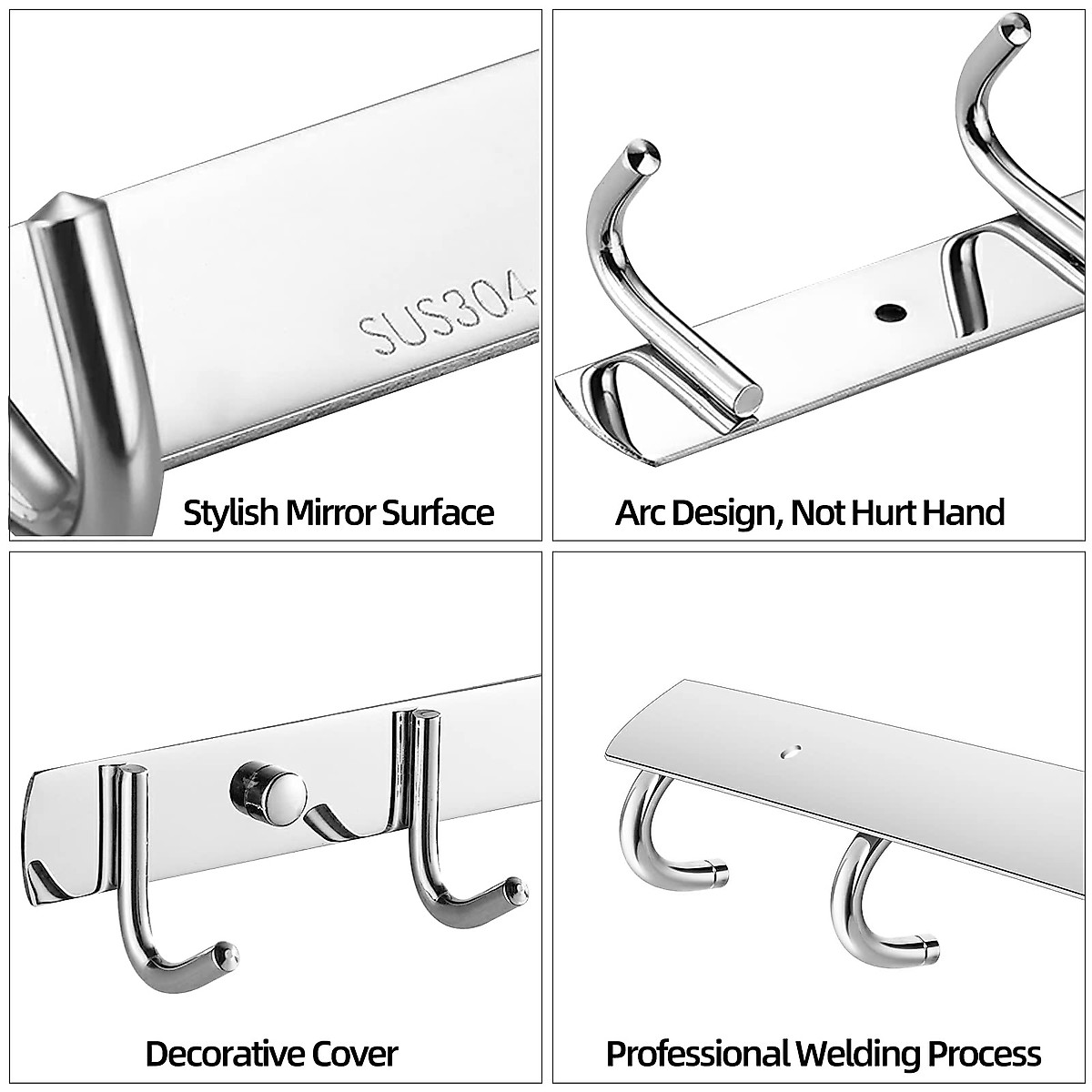 TooCust 2 Pack Thickened 304 Stainless Steel Wall Coat Rack - Heavy Duty Coat Rack Wall Mounted, Modern Wall Coat Rack with Hooks, Durable Wall Hangers,Jacket Hooks,Towel Hook Rack, Silver