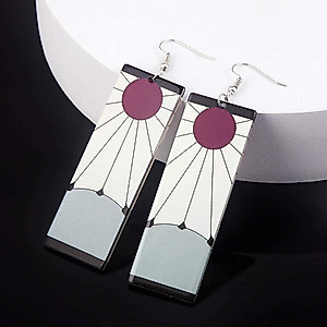Anime Kamado Tanjiro Hanafuda Earrings - Kimetsu No Yaiba Tanjiro Earrings - Cosplay Accessories For Womens (Tanjiro, Acrylic, Hook)