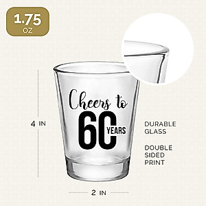 Cheers to 60 Years Shot Glasses, Set of 12, 1.75oz Black and Clear 60th Birthday Shot Glasses - 60th Birthday Decorations For Men, Perfect Shot Glass Cups for 60th Birthday Party Favors for Guests
