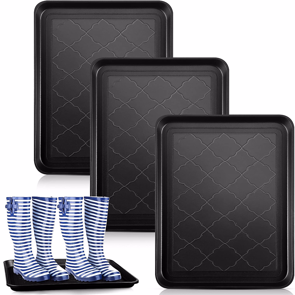4 Pack Boot Tray Shoe Tray for Entryway Waterproof Plastic Boot Tray Entry Way Shoe Organizer PET Food Tray Indoor Outdoor Boot Mat for Boots Shoes Pets Garden