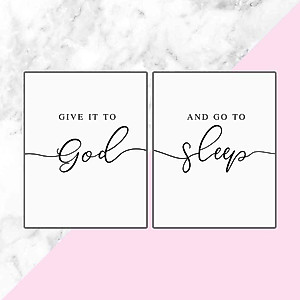 Give it to God and Go to Sleep Set of 2 Prints Bedroom Above Bed Decor Minimalist Typography Farmhouse Home Style Wall Art, 11x14inch Unframed