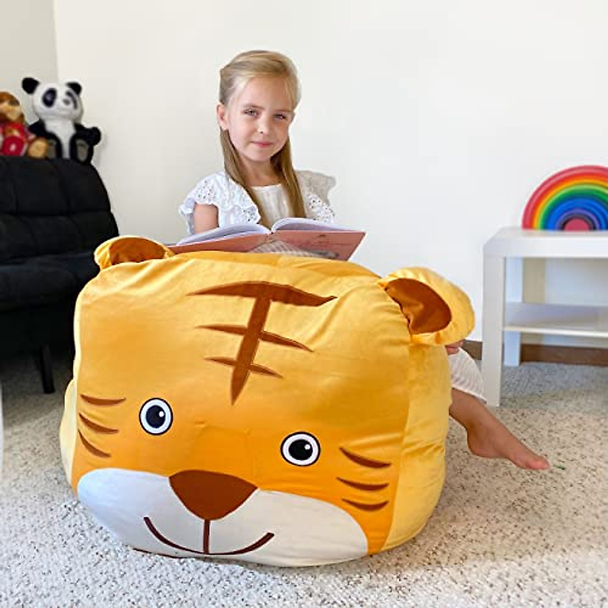 Peaceful Tiger- Stuffed Animal Storage Bean Bag - Stuffable Zipper Beanbag for Organizing Children Plush Toys - Beanbag Cover without Filling - Soft Toy Storage Holder & Chair for Boys & Girls