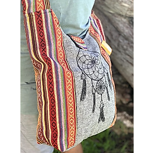 Himalaya Handmade Cotton Shoulder Bag, Unique Tapestry Hippie Crossbody with Dream Catcher Print Hobo Cross body Women bag, Festival bag Sling Boho Bag/Handmade with Love., Multi Colored Orange