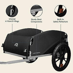 Retrospec Rover Hauler Cargo Bike Trailer | Folding Frame & Weather Resistant Fabric | Large Cargo Carrier | Fits 20” - 29” Bicycle Wheels | Black