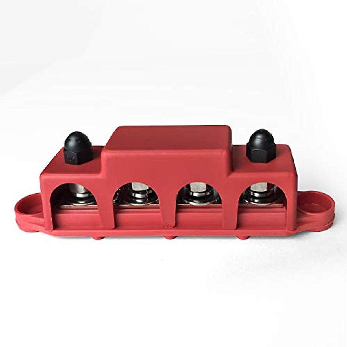 MGI SpeedWare 4-Post Power Distribution Block Busbar 5/16" Studs with Cover, 250 AMP Rating for Automotive, Marine, and Solar Wiring (Red)