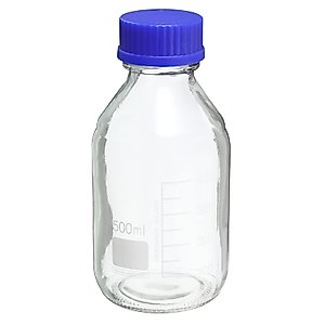 PATIKIL 500mL Reagent Media Bottle, 1Pcs Round Graduated Glass Storage Bottle Blue Screw Cap for Chemistry Lab Universities Home, Clear