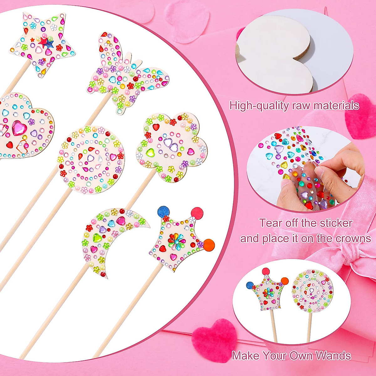 30 Pieces Princess Fairy Wands Kit Include 21 Wooden Fairy Wands Make Your Own Princess Wand, 6 Watercolor Brushes and 3 Gem Stickers Unfinished Wooden DIY Fairy Wand Art Craft Kit for Party Supplies