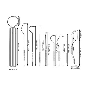 Toothpicks Pocket Set, Dental Floss Picks Kit Reusable, Stainless Steel Teeth Cleaning Tools, Tooth Picker Oral Hygiene Travel (2 Set)