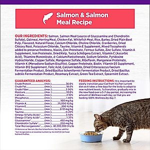Wellness Complete Health Natural Dry Cat Food with Wholesome Grains, Made in USA with Real Meat (Adult, Salmon & Salmon Meal Recipe, 5-Pound Bag)