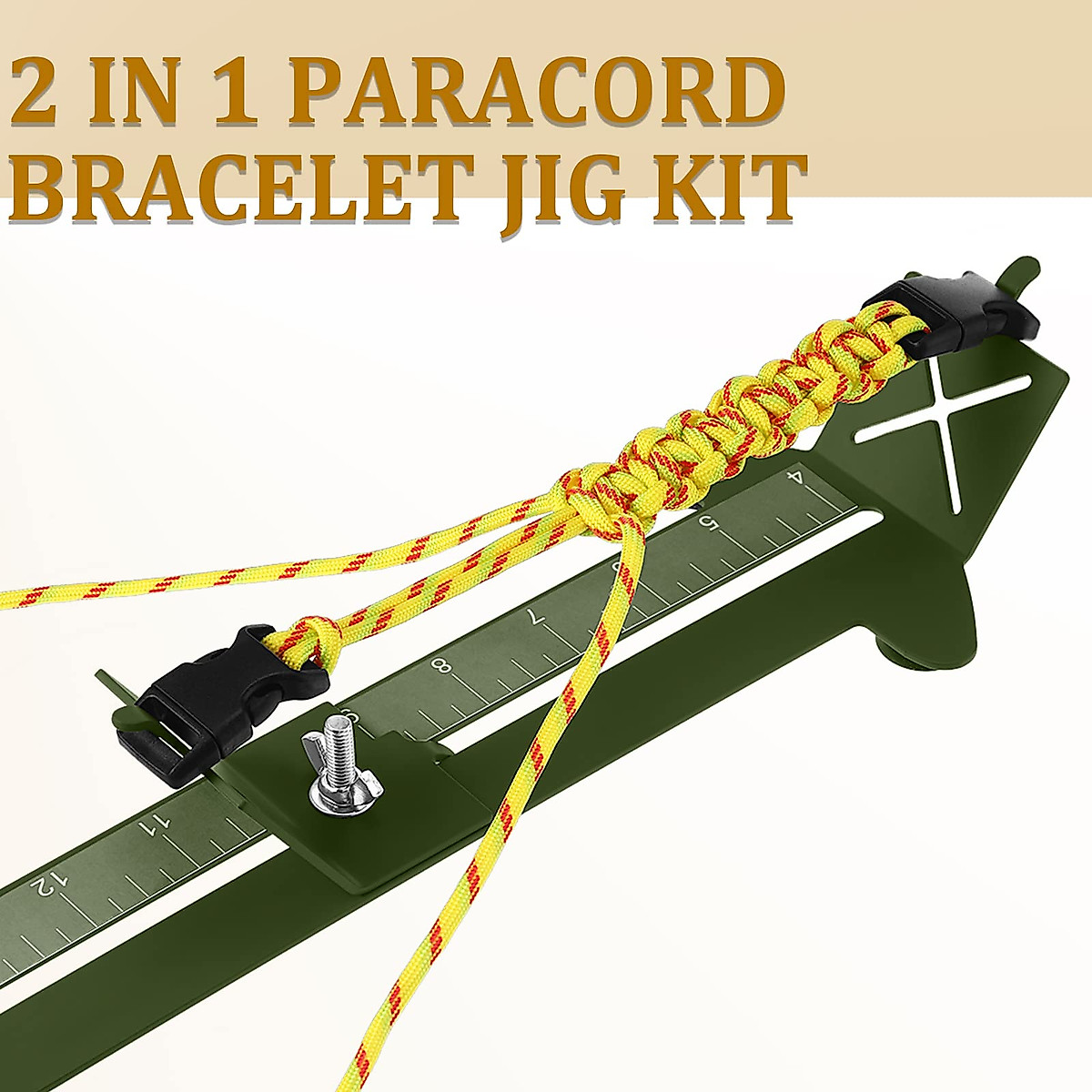 BBTO Paracord Bracelet Kit with Adjustable Length Paracord Jig, Stainless Steel Stitching Set, Army Green
