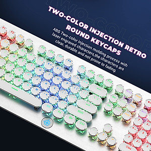 STOGA Retro Mechanical Keyboard, Typewriter Keyboard, RGB Gaming Keyboard with RGB Backlit, Wired White Keyboard with Round Keycaps and Multimedia Keys for Gaming/Office(108 Keys, Brown Switch)