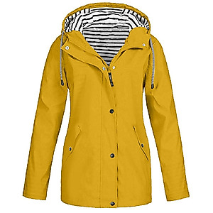 CapsA Women Womens Rain Jacket Outdoor Plus Jackets Waterproof Hooded Raincoat Windbreaker Striped Climbing Hiking Trench Coats