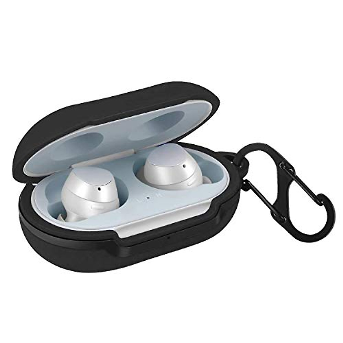 Haotop Case Cover Compatible with Galaxy Buds 2019/Buds+ Plus 2020,Soft Silicone Anti-Lost Earphone Full Protective Cover with Carabiner (Black)