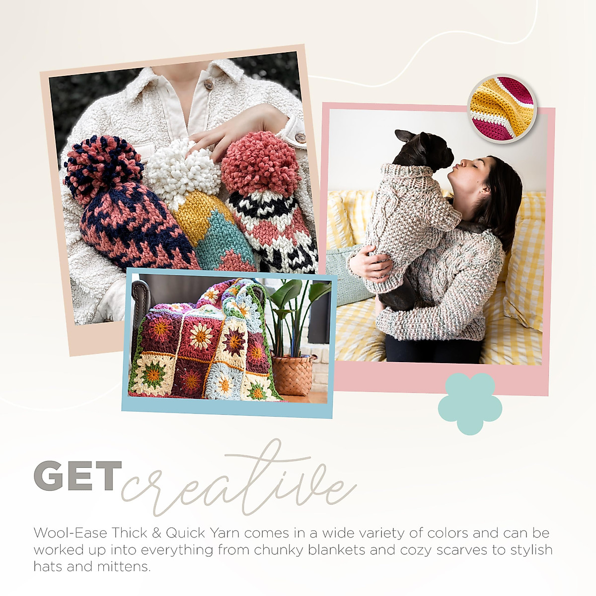 Lion Brand Yarn Wool-Ease Thick & Quick Yarn, Soft and Bulky Yarn for Knitting, Crocheting, and Crafting, 1 Skein, Fossil