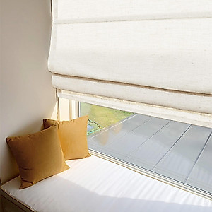 Cordless Blackout Roman Shades Window Blinds, Linen Cream Window Roman Blinds, Custom Washable Roman Shade for Window, Door Window, Bathroom Window