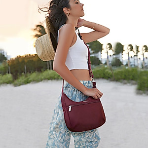 Travelon Anti-Theft Essentials East/West Hobo Bag, Dark Bordeaux, 10.25 W x 9.5H x 3 D