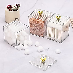 Tecbeauty 3PCS Qtip Holder Bathroom Organizer and Storage Containers Plastic Apothecary Jars Dispenser with Lids for Cotton Ball, Cotton Swab, Cotton Round Pads, Floss