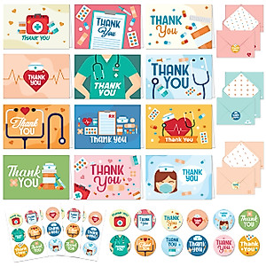 Decorably Thank You Cards with Envelopes & Stickers - 24 Pack Nurse Thank You Card, Blank Inside Medical Thank You Cards for Nurses Week Cards, 6x4in Nurse Thank You Cards for Medical Staff