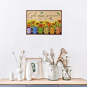 Sunflower Puzzle 500 Piece Puzzles for Adults - Retro Sunflowers and Farmhouse Yellow Flower Hummingbird Animal Inspirational Wooden Jigsaw Puzzles for Family Activities Games - God Says You are