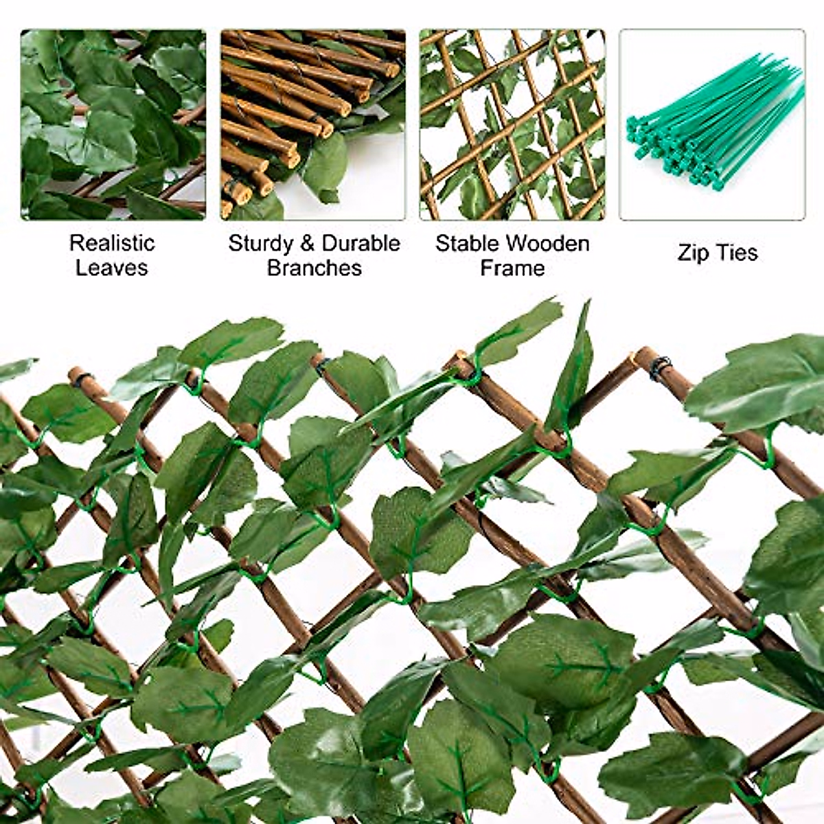 Giantex 3PCS Expandable Artificial Hedges Faux Ivy Leaves Fence, Stretchable Artificial Ivy Privacy Fence Screen Decorative Trellis for Backdrop Outdoor Garden Porch Patio Home Decorations