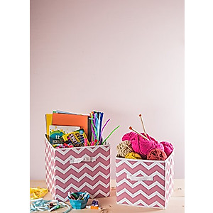 DII Non Woven Polyester Storage Bin, Chevron, Rose, Small Set of 2