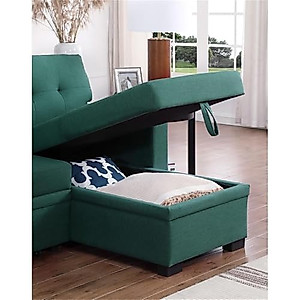 Pemberly Row Fabric Reversible Side Compartment Sleeper Sectional Sofa Bed-Green