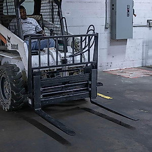 Titan Attachments Standard Series Adjustable Hydraulic Sliding Skid Steer Pallet Fork Frame, 4,000 LB Capacity, Adjusts 8in to 40in Hydraulically, Side Steps for Easy Entry, Quick Tach Mounting System