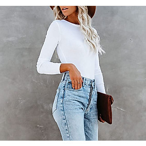 REVETRO Womens Slimming Undershirts Long Sleeves Thermal Underwear Round Neck Layer Tee White Medium…