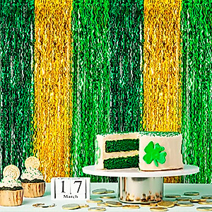 LOLStar 2 Pack St. Patrick's Day Foil Fringe Curtains St Patrick's Day Party Decoration 3.3 X 6.6 ft Green Gold Light Green Wavy Tinsel Fringe Curtain Photo Booth, Streamer Backdrop Irish Theme Decor