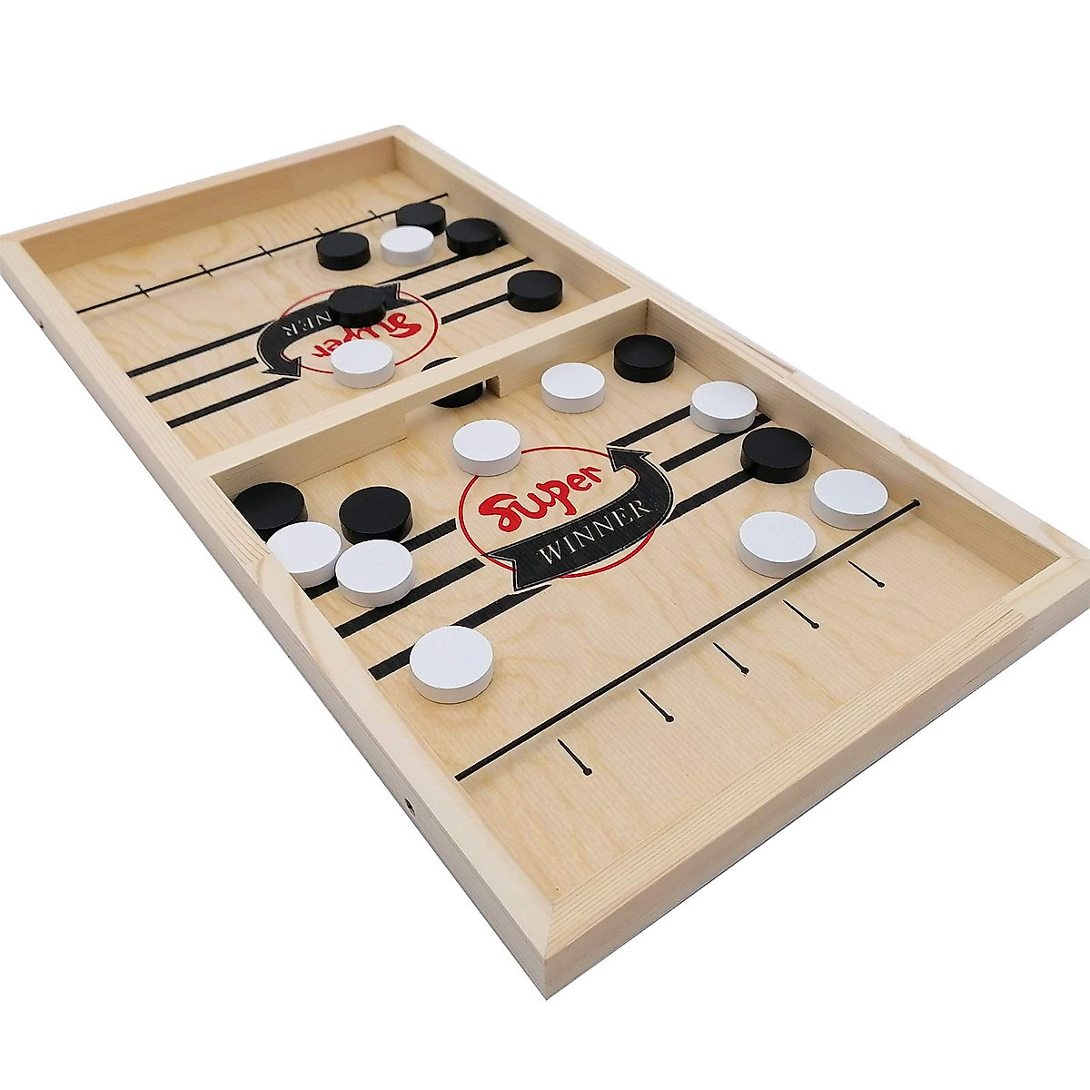 Fast Sling Puck Game Large Size Hockey Melightful Pass Puck Game Board Wooden for Kids Adults Party Family Night Fun Game Traveling Camping Birthday (Super Winner)…