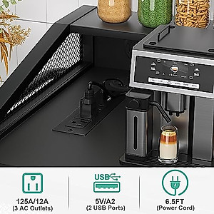 Cyclysio Sideboard Buffet Cabinet with Power Outlets, Wine Bar Cabinet with LED Lights Kitchen Storage Cabinet Modern Accent Buffet Cabinet with Door for Bedroom, Living Room, Kitchen, Office Black