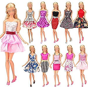 Barwa Lot 36 Items 3 Sets Fashion Dresses 3 Set Casual Tops and Pants 6 Pcs Mini Dresses with 1 Bags 10 Shoes, 13 Accessories for 11.5 Inch Girl Doll Birthday Xmas