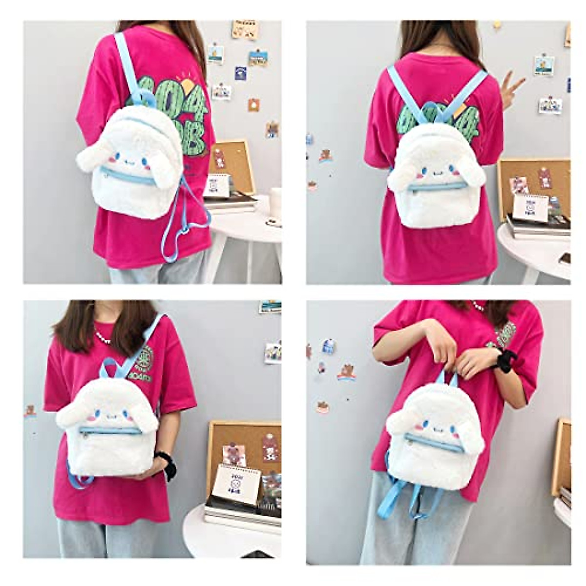 Cute Girl Plush Bookbags Backpacks for School, 3D Kawaii Animal Coon Shoulder Bags Handbag backpack white dog, One Size