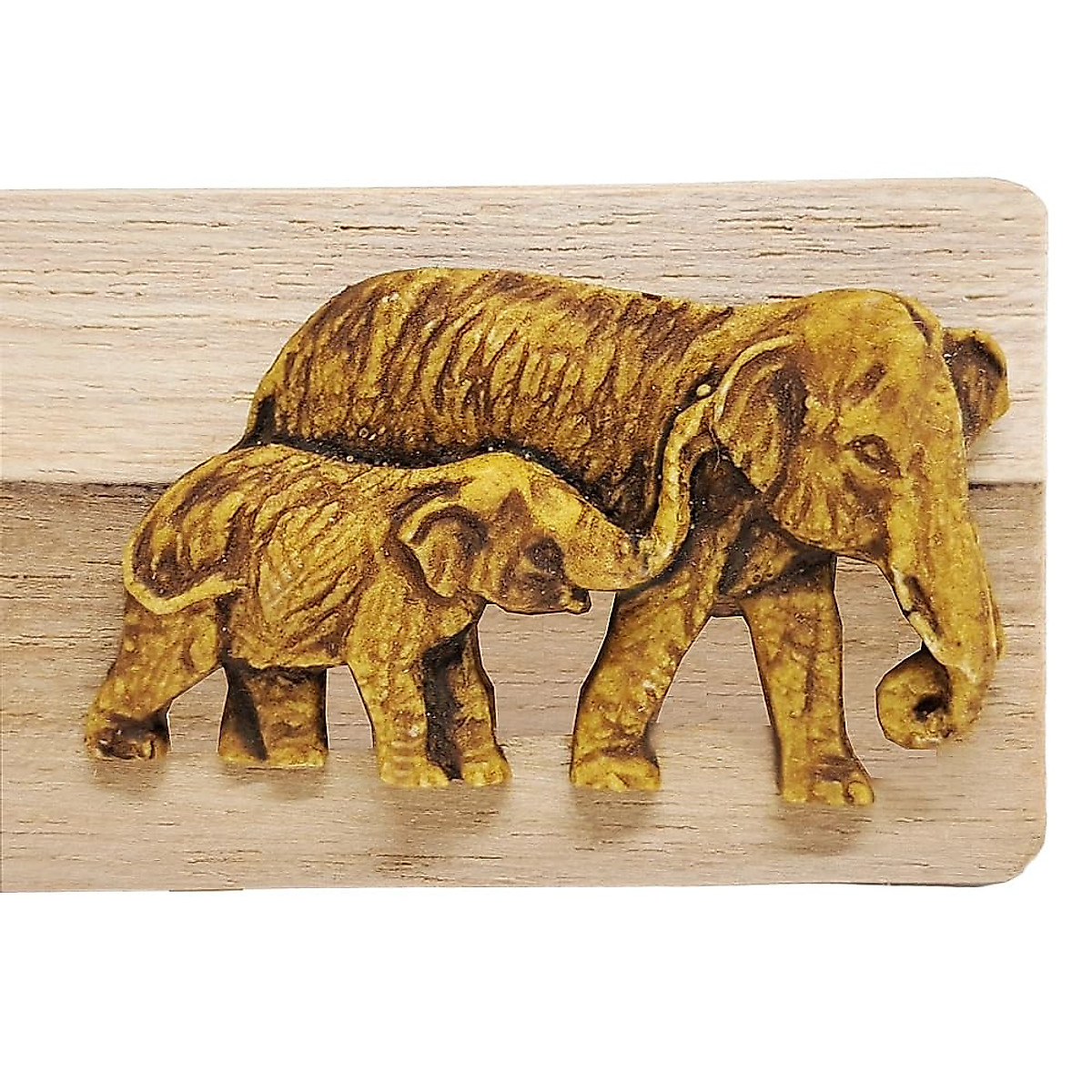 WitnyStore 7" Long Carved Wooden Bookmark Elephant Walking and Baby Lifting Trunk Handmade Unique Craft Accessory Collectibles Gift Souvenir