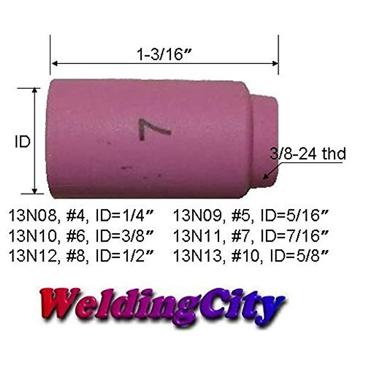 WeldingCity 10-pk Ceramic Cup 13N11 (#7, 7/16") for TIG Welding Torch 9, 20 and 25 Series in Lincoln Miller ESAB Weldcraft CK Everlast