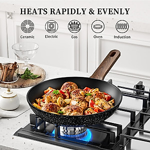 Frying Pan Set With Lids - Non Stick Frying Pans Set 3 Pcs, Nonstick Skillet Pans Set Egg Omelette Pan W/Lid, PFOA Free, Induction Non Toxic Cooking Black Pan Set