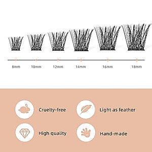 Lash Clusters DIY Eyelash Extensions 72 Pcs D Curl 16mm Cluster Eyelash Extensions Thin Stem Cluster Lashes Individual Lashes Cluster Lashes Wisps Reusable for Self-application (H-02 D Curl 16mm)