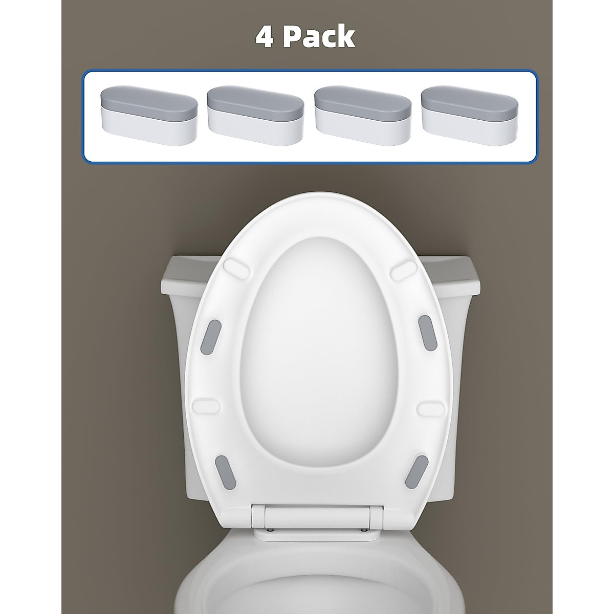 Hibbent 4 pieces Toilet Seat Bumpers for Bidet, Strong Adhesive Toilet Seat Bumpers for Use with Bidet Attachment, Universal Buffer Toilet Lid Rubber Bumpers, Grey